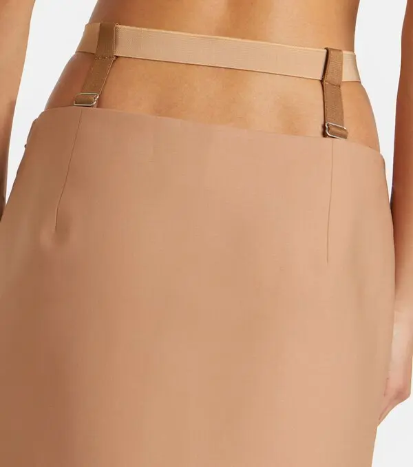 MUGLER Cutout Wool-blend Pencil Skirt - Beige