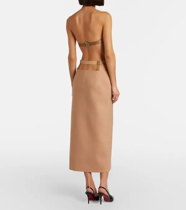 MUGLER Cutout Wool-blend Pencil Skirt - Beige