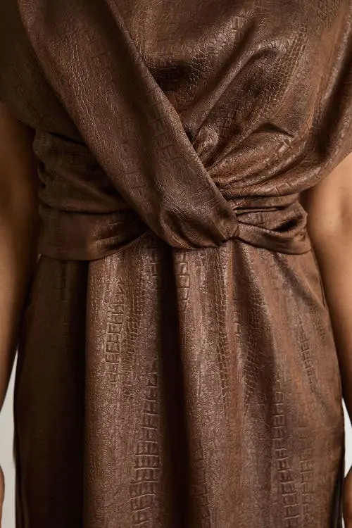 WAREHOUSE Leather Look Twist Front Midi Dress
