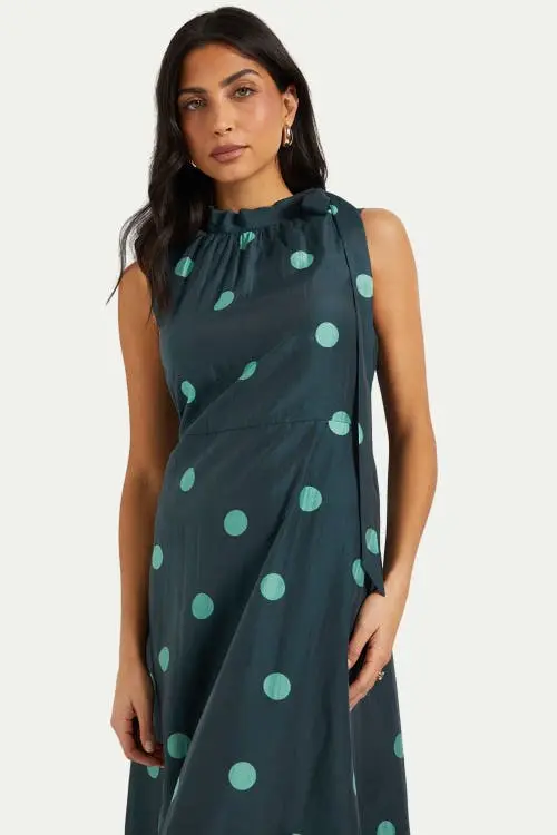 WALLIS Spot Tie Neck Sleeveless Midi Dress