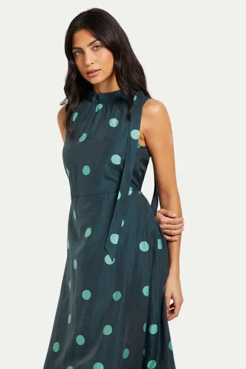 WALLIS Spot Tie Neck Sleeveless Midi Dress
