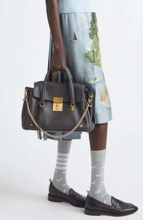Thom Browne Bolton Pebble Grain Leather Satchel - Dark Grey