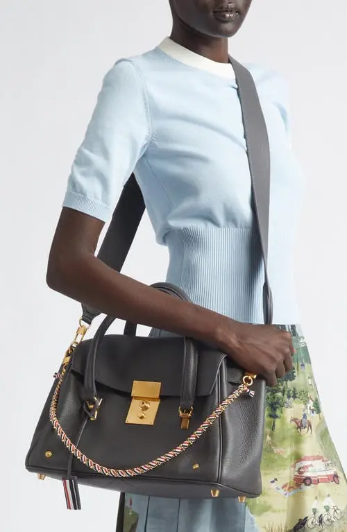 Thom Browne Bolton Pebble Grain Leather Satchel - Dark Grey