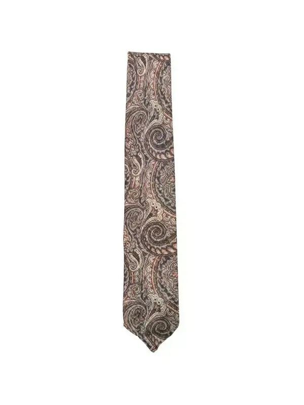 DELL'OGLIO Paisley Pattern Neck Tie - Brown