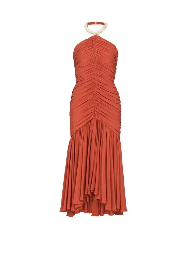 Balmain Crepe Shell Embellished Dress - Red