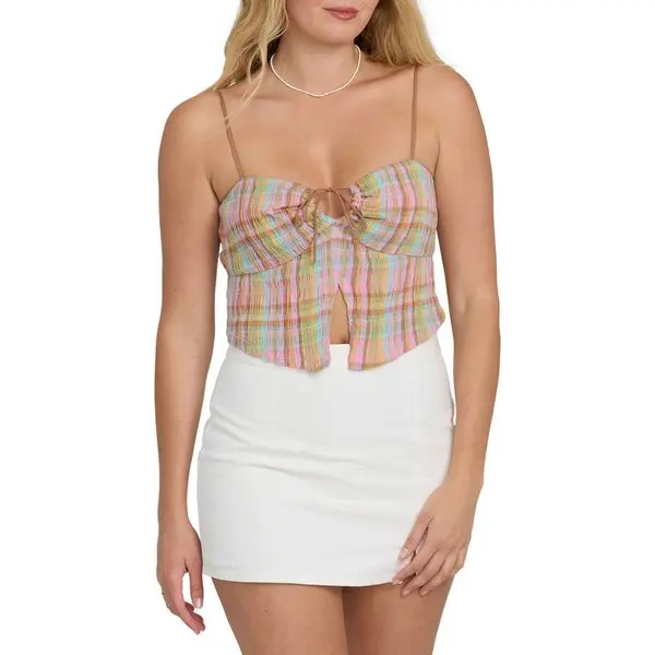 BILLABONG Crinkled Check Split-front Camisole - Party Pink
