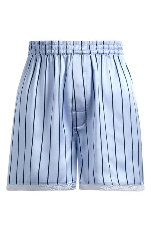 SKIMS Woven Shine Lace Boxer Shorts - Periwinkle Wide Stripe