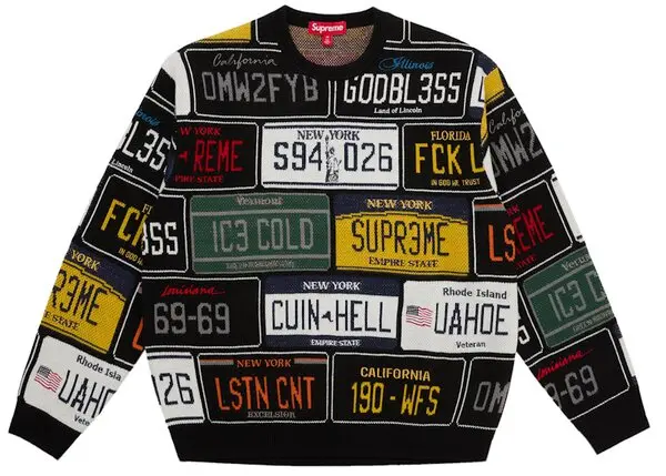 Supreme License Plate Sweater - Black