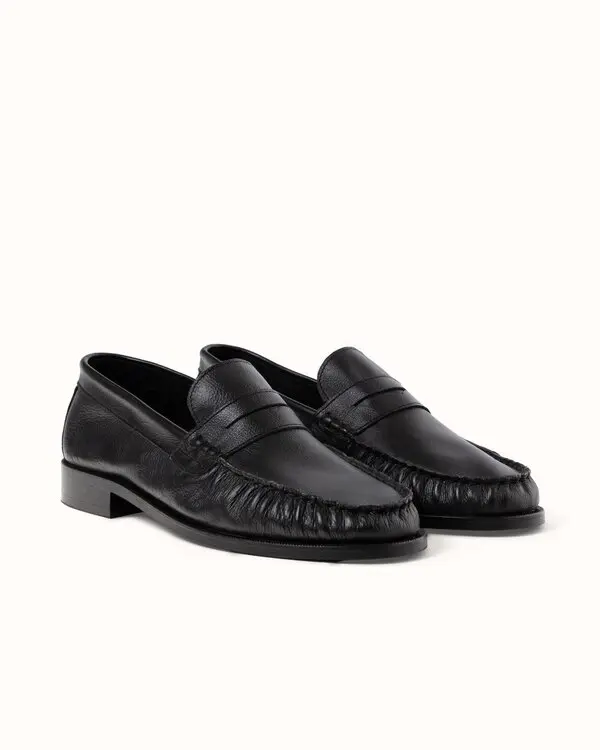 DUKE + DEXTER Ezra Tumbled Ruched Loafer - Black
