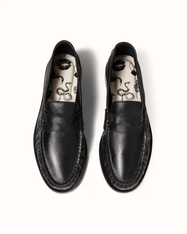 DUKE + DEXTER Ezra Tumbled Ruched Loafer - Black