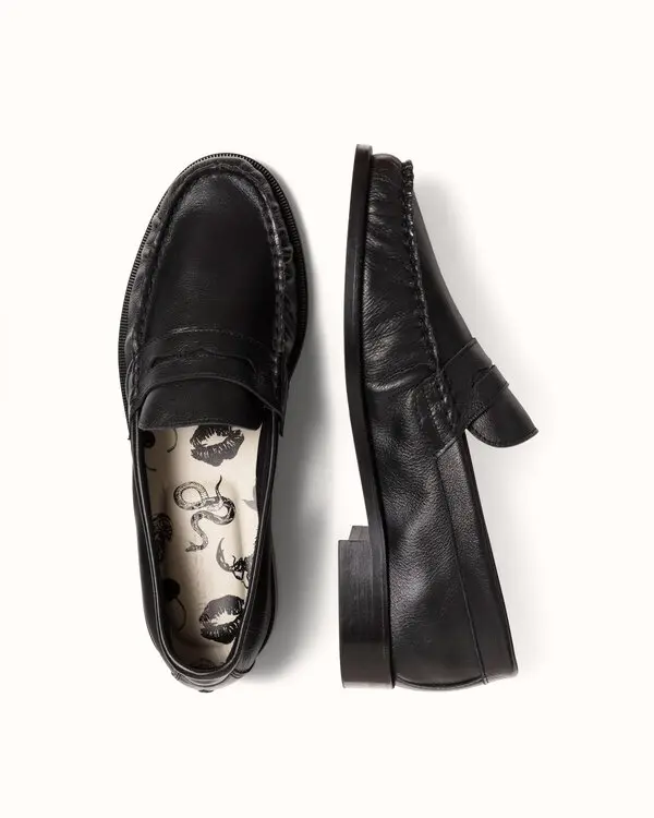 DUKE + DEXTER Ezra Tumbled Ruched Loafer - Black