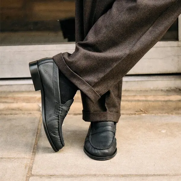 DUKE + DEXTER Ezra Tumbled Ruched Loafer - Black