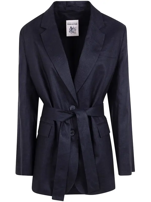 SEMICOUTURE Belted Linen Jacket - Black