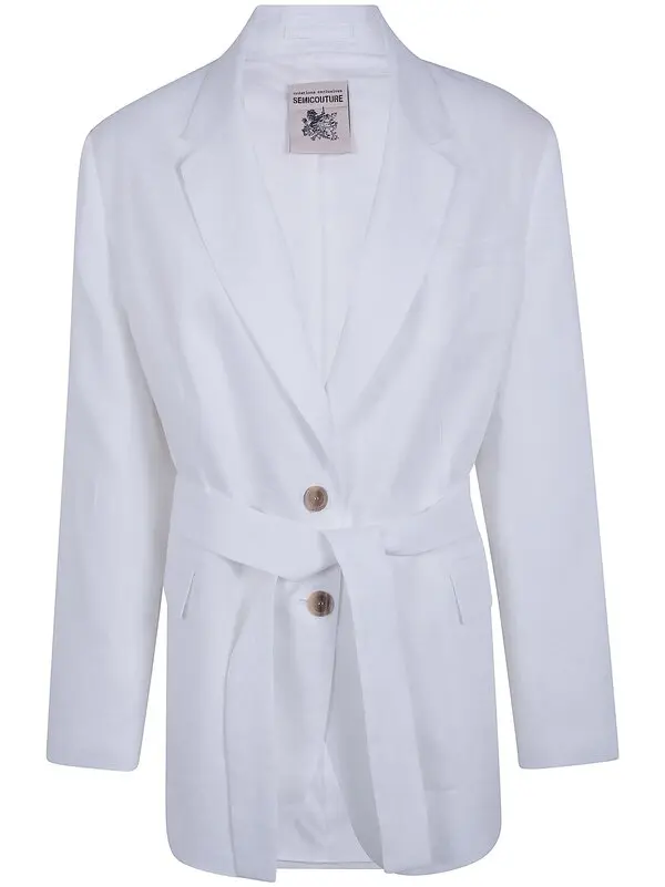 SEMICOUTURE Belted Linen Jacket - White