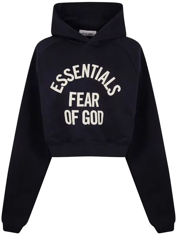 Fear Of God S "campus 90`s" Cropped Raglan Hoodie - Black