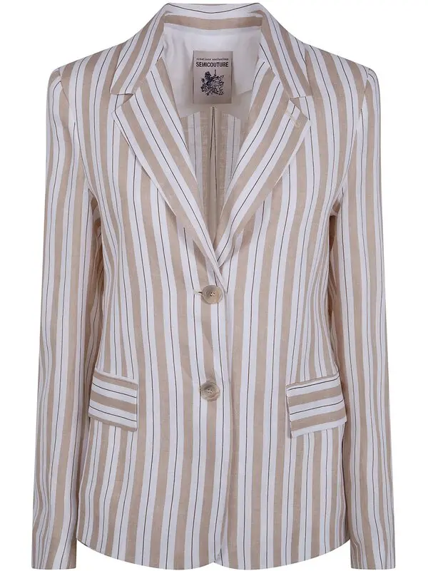 SEMICOUTURE Stripe Linen Classic Jacket - Beige