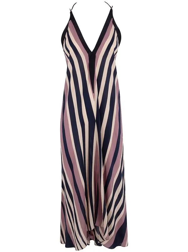 VOLANTIS Sunset Deep Neck Silk Dress - Multi