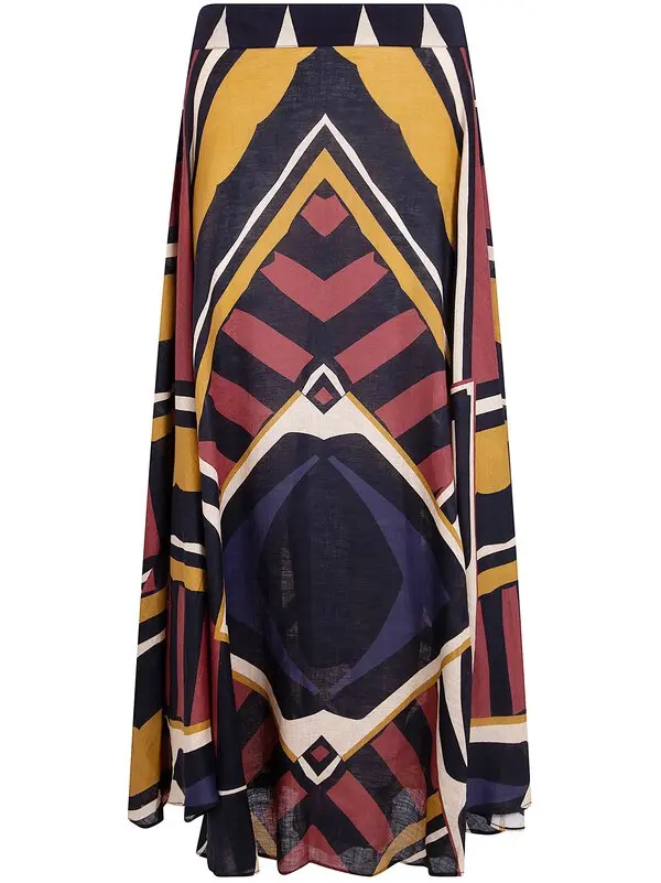 VOLANTIS Printed Round Midi Skirt - Multi