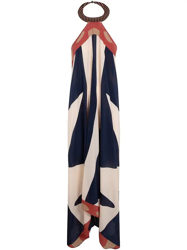 VOLANTIS Saba American Neck Silk Dress - Multi