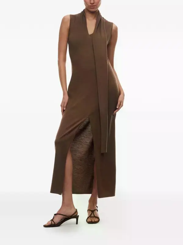 12 STOREEZ Carolyn V-neck Midi Dress - Brown