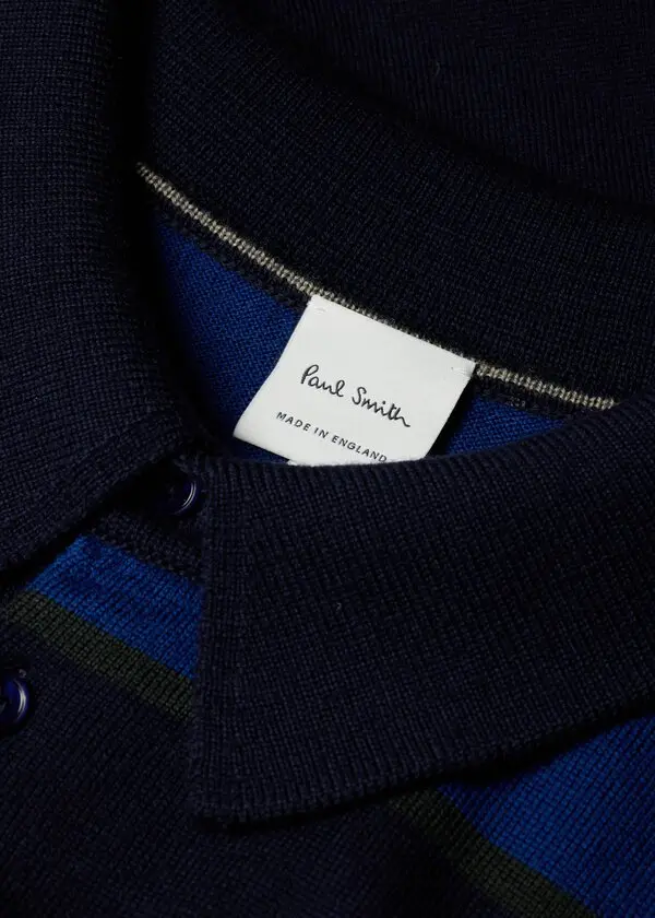 Paul Smith Cobalt Merino Wool Stripe Polo