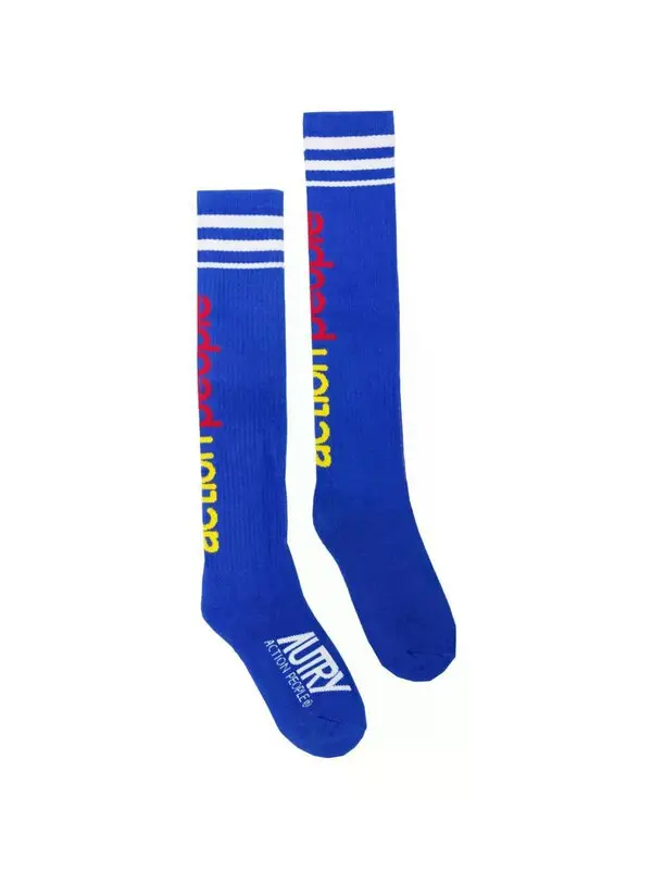 AUTRY Logo-print Striped-trim Socks - Blue