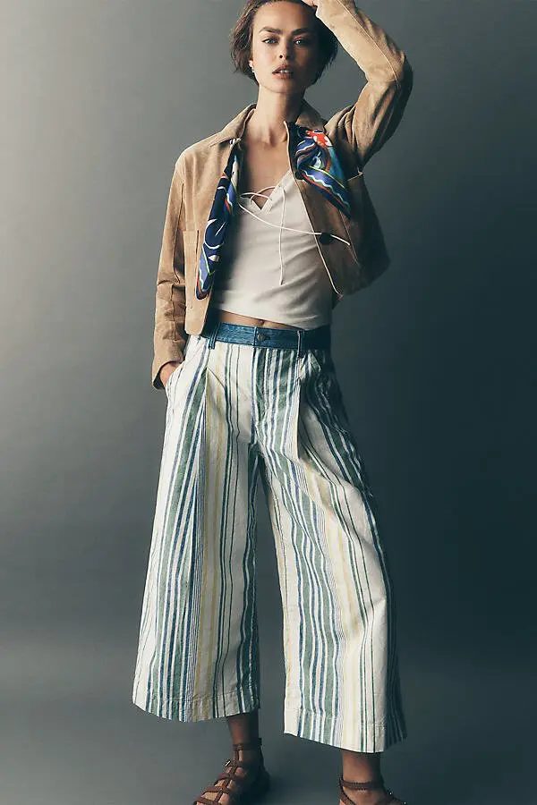 PILCRO Positano Crop Pants - Stripe Combo