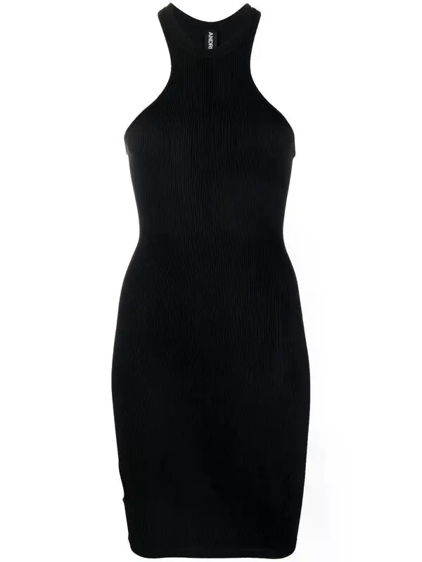 ANDREĀDAMO Ribbed Knit Racer Neck Dress