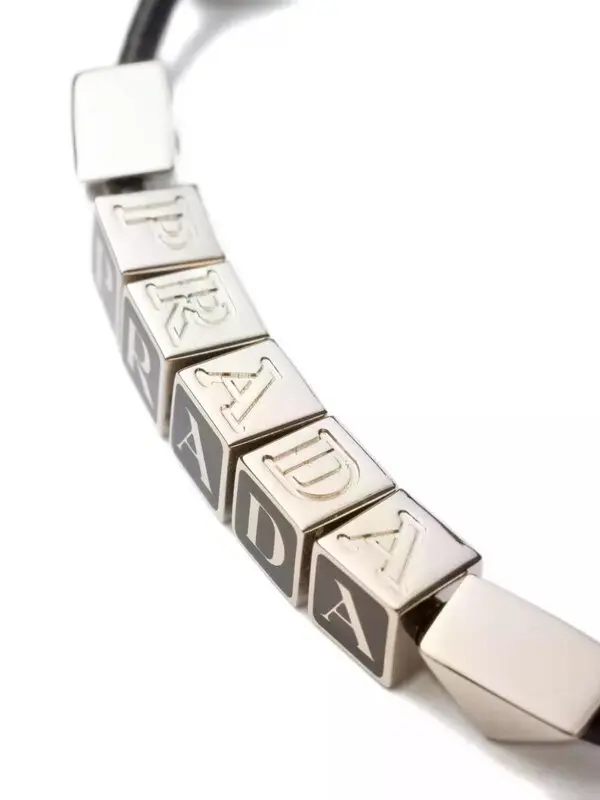 Prada Enameled-logo Leather Bracelet