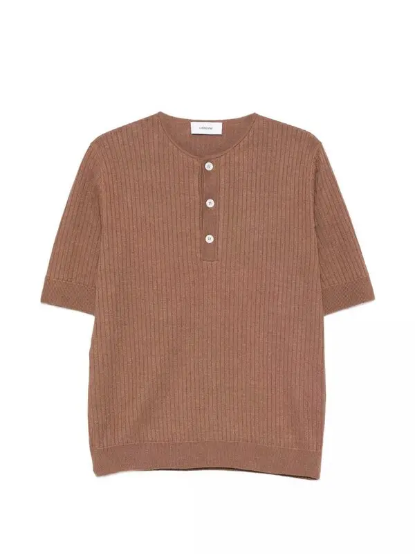 LARDINI Ribbed Button Shirt - Brown