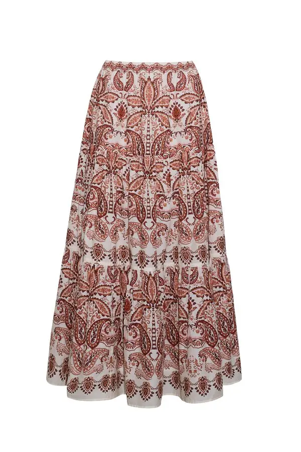 Cara Cara Melanie Cotton Voile Skirt - Palm Paisley Ivory