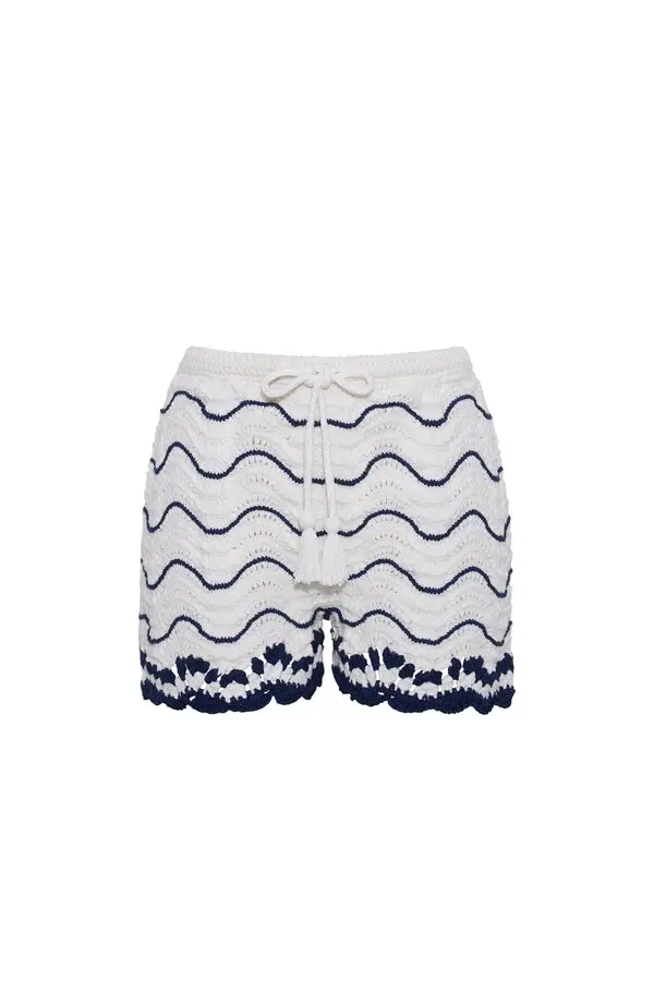 Cara Cara Aicha Short - White Navy Wave Stripe