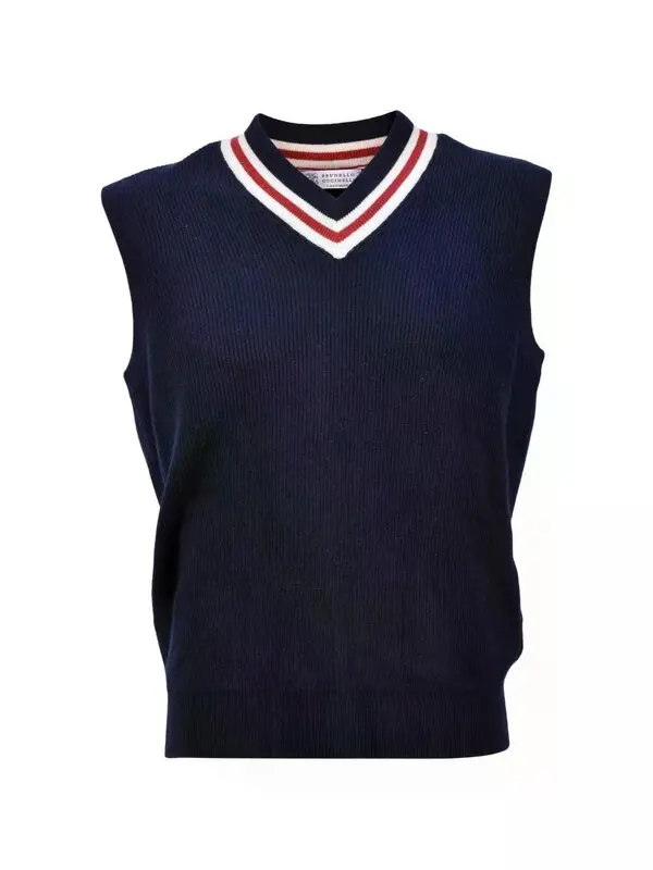 Brunello Cucinelli Ribbed-knit Vest With Striped Trim