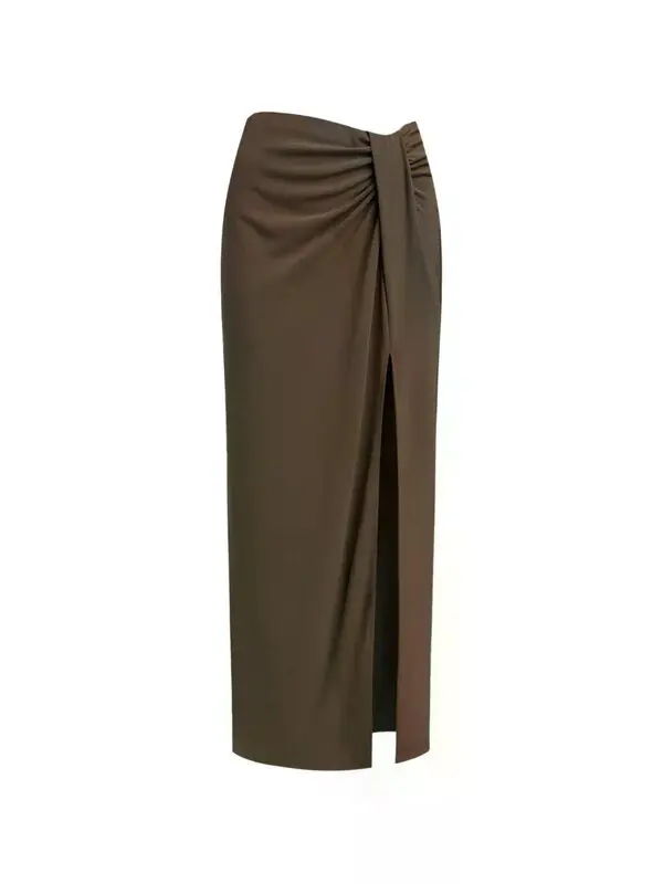 12 STOREEZ Draped Maxi Skirt - Brown