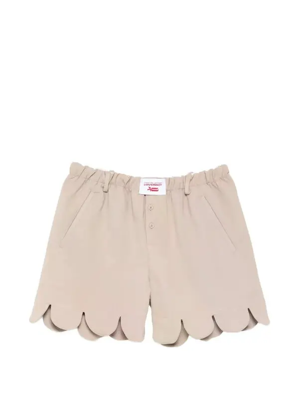 CHARLES JEFFREY Logo-patched Scalloped-hem Shorts - Neutrals