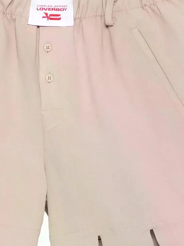 CHARLES JEFFREY Logo-patched Scalloped-hem Shorts - Neutrals