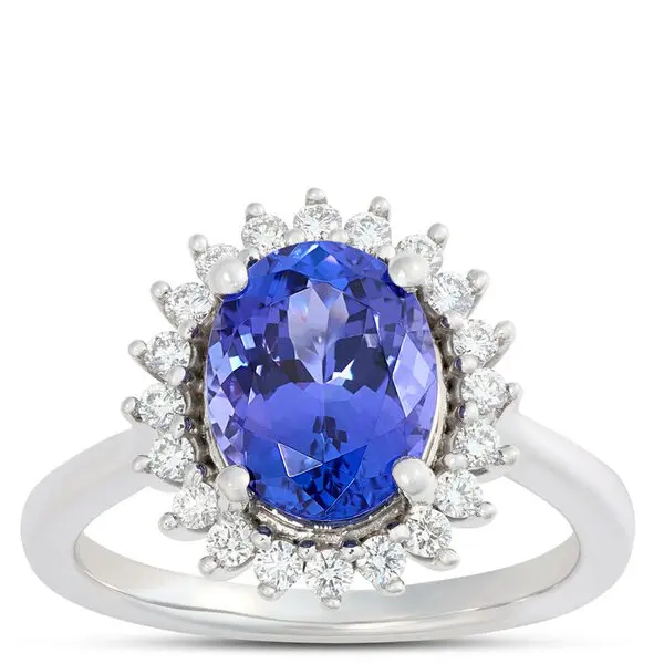 Benbridge Oval Tanzanite And Diamond Halo Ring, 14k White Gold,wg|qr2315dtz-stk21 - Blue