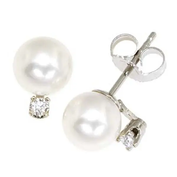 Benbridge Freshwater Cultured Pearl & Diamond Earrings 14k,wg |e25490-14kw - White