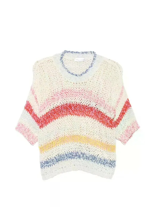 ROBERTO COLLINA Striped Open-knit Sweater - Neutrals