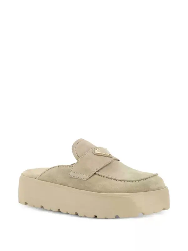 Prada Suede Platform Mules - Neutrals
