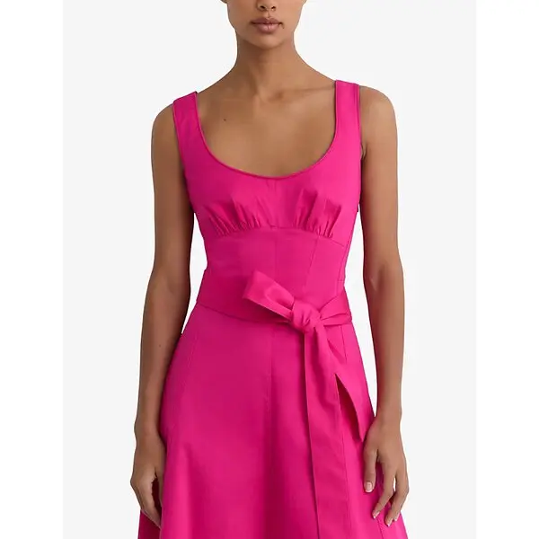 REISS Irina Belted Stretch-cotton Midi Dress - Pink