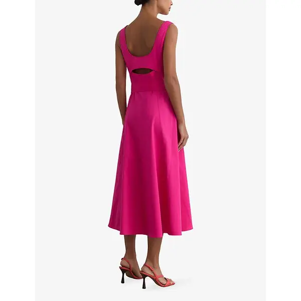 REISS Irina Belted Stretch-cotton Midi Dress - Pink