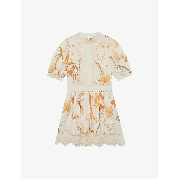 REISS Floral-print Woven Mini Dress - Ivory Pink