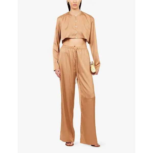 HYPHEN Long-sleeve Cropped Satin Top