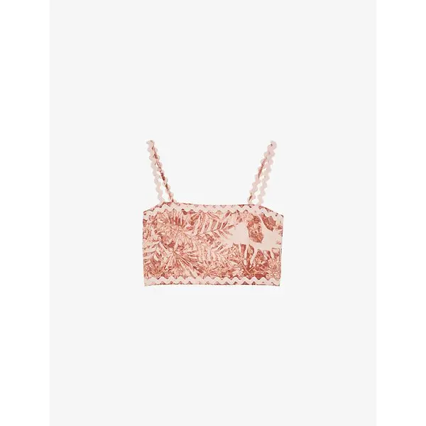 REISS Mila Cropped Linen Top - Pale Pink