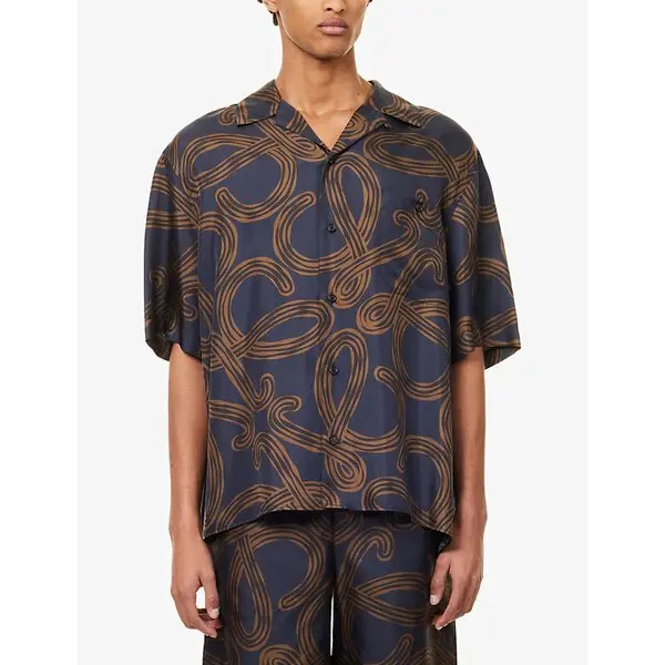 Loewe X Paula's Ibiza Short-sleeve Silk Shirt - Navy/brown