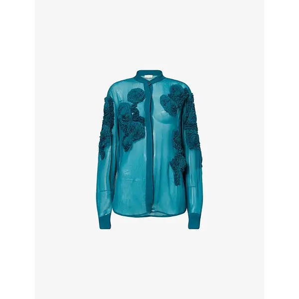 Dries Van Noten Chowsa Embroidered Sheer Shirt - Petrol