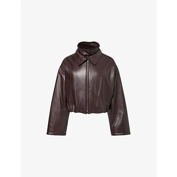 Alaïa Layered Leather Bomber Jacket - Acajou