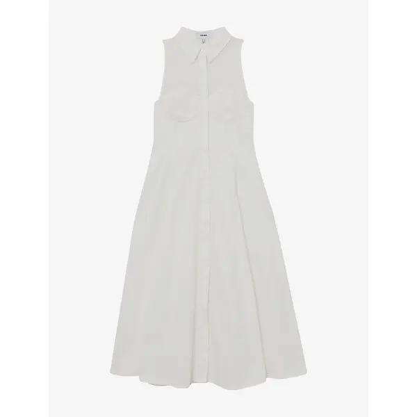 REISS Hera Broderie-detail Stretch-cotton Midi Dress - Ivory