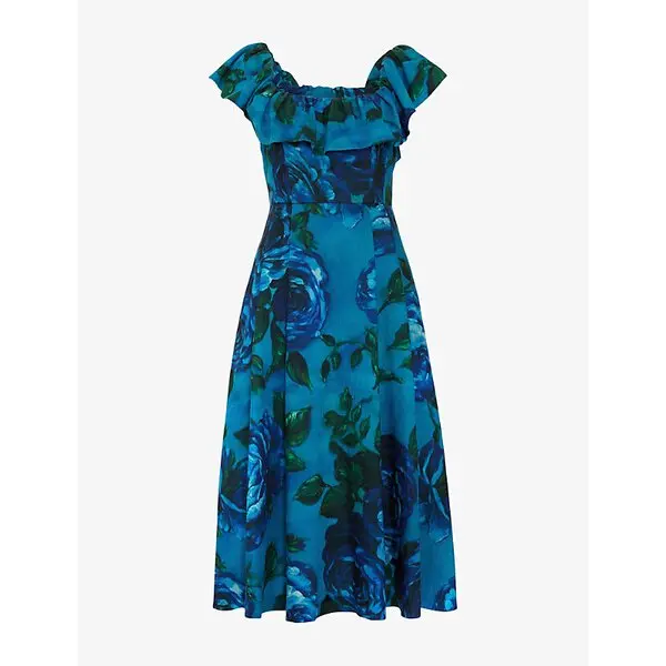 PHASE EIGHT Brianne Floral-print Lyocell-blend Midi Dress - Blue